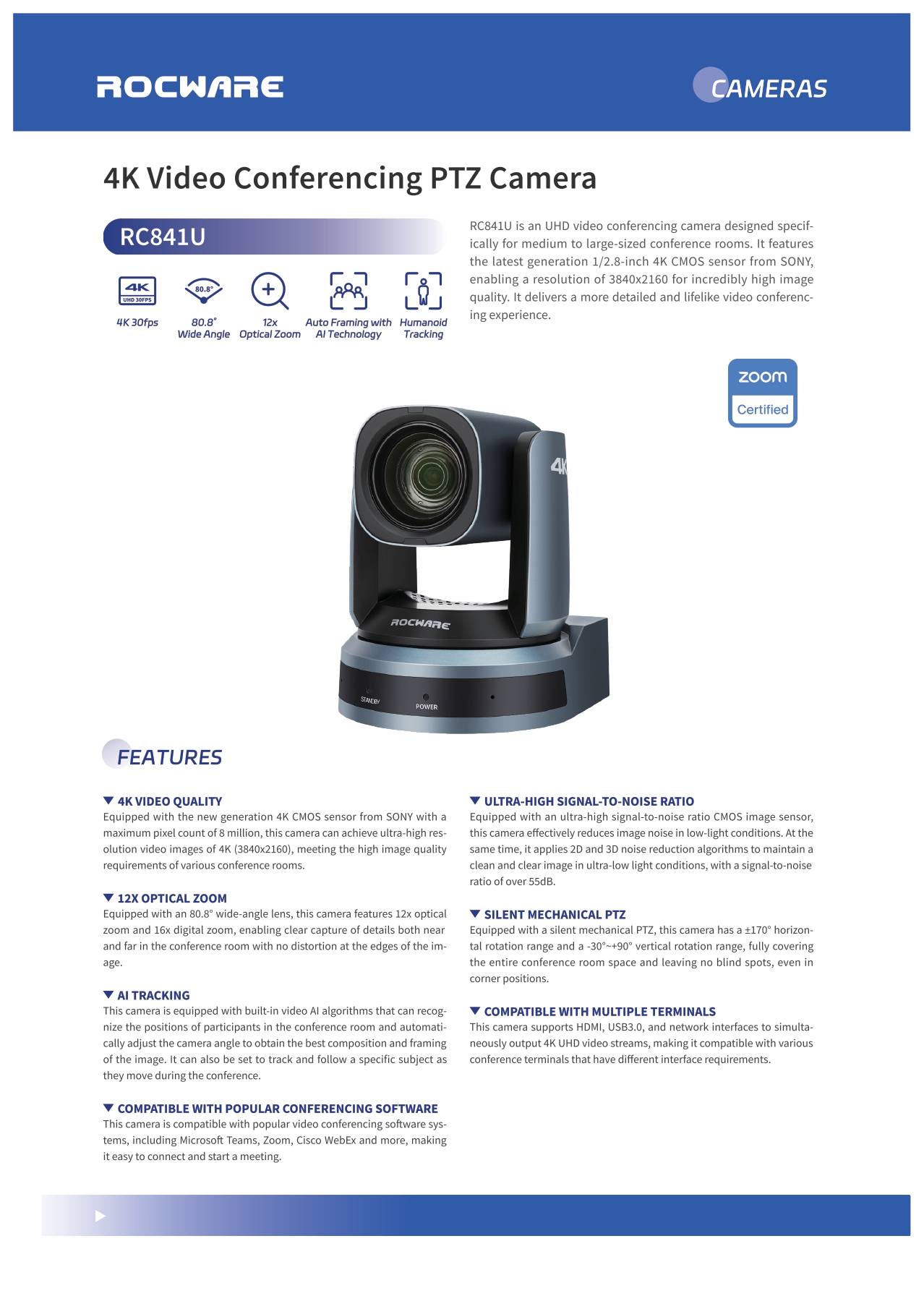 ROCWARE PTZ Camera | ROCWARE RC-841U PTZ Camera