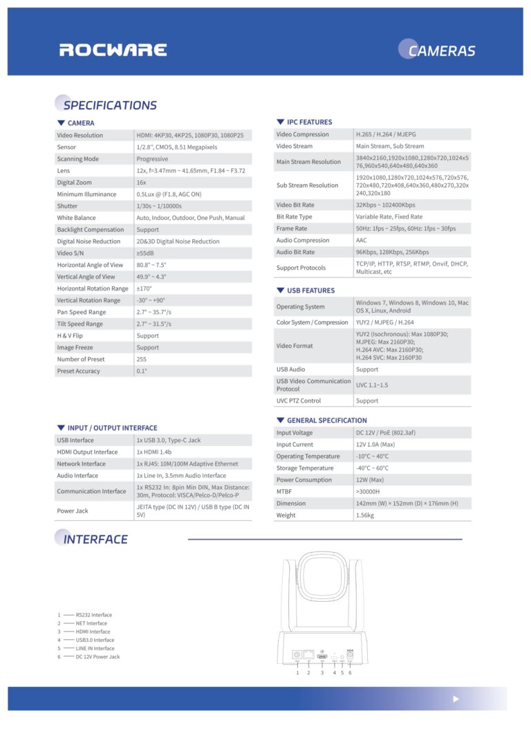 ROCWARE PTZ Camera | ROCWARE RC-841U PTZ Camera